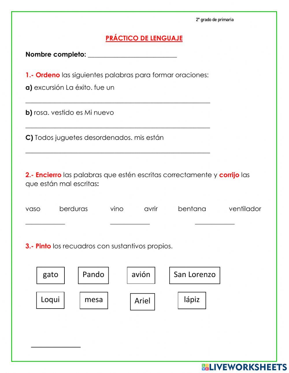 Lenguaje | Free Interactive Worksheets | 4886043