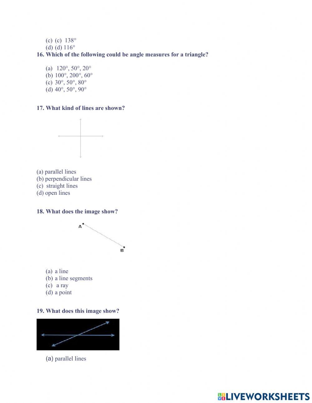 Angles test worksheet | Live Worksheets
