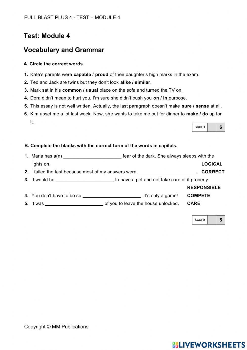 Full Blast 4, m… | Free Interactive Worksheets | 6487315