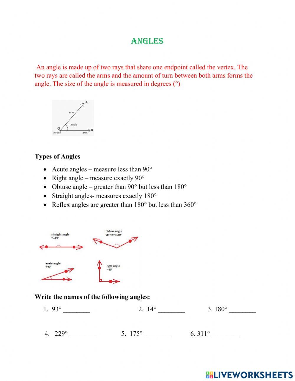 Naming Angles | Free Interactive Worksheets | 4886175
