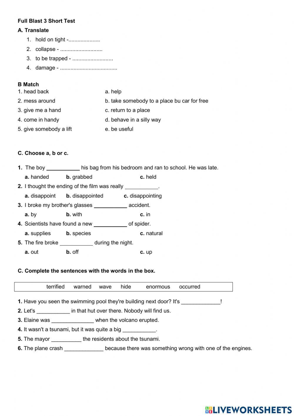 Full Blast 3 Sh… | Free Interactive Worksheets | 4886309