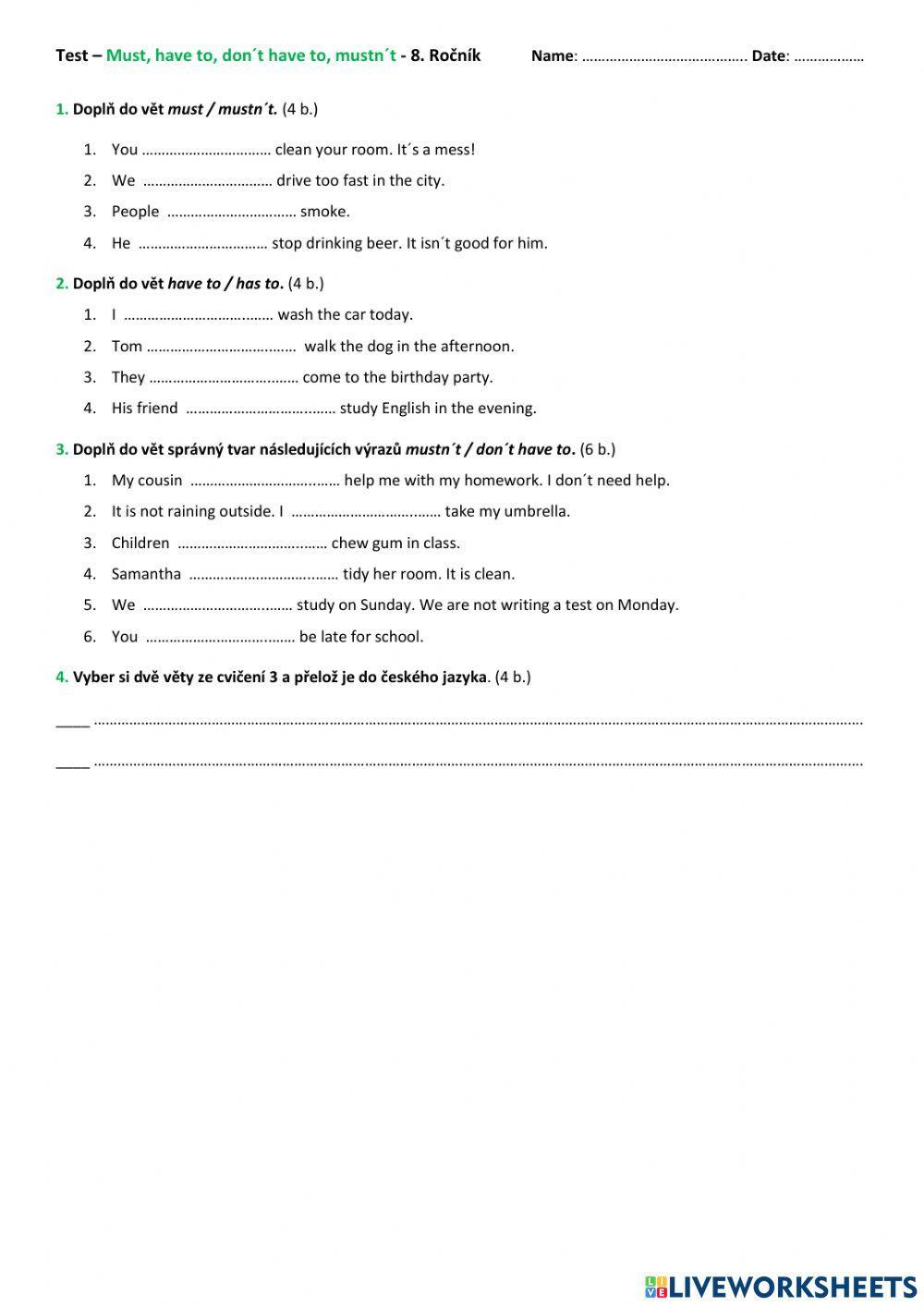 Test - Must, ha… | Free Interactive Worksheets | 824978