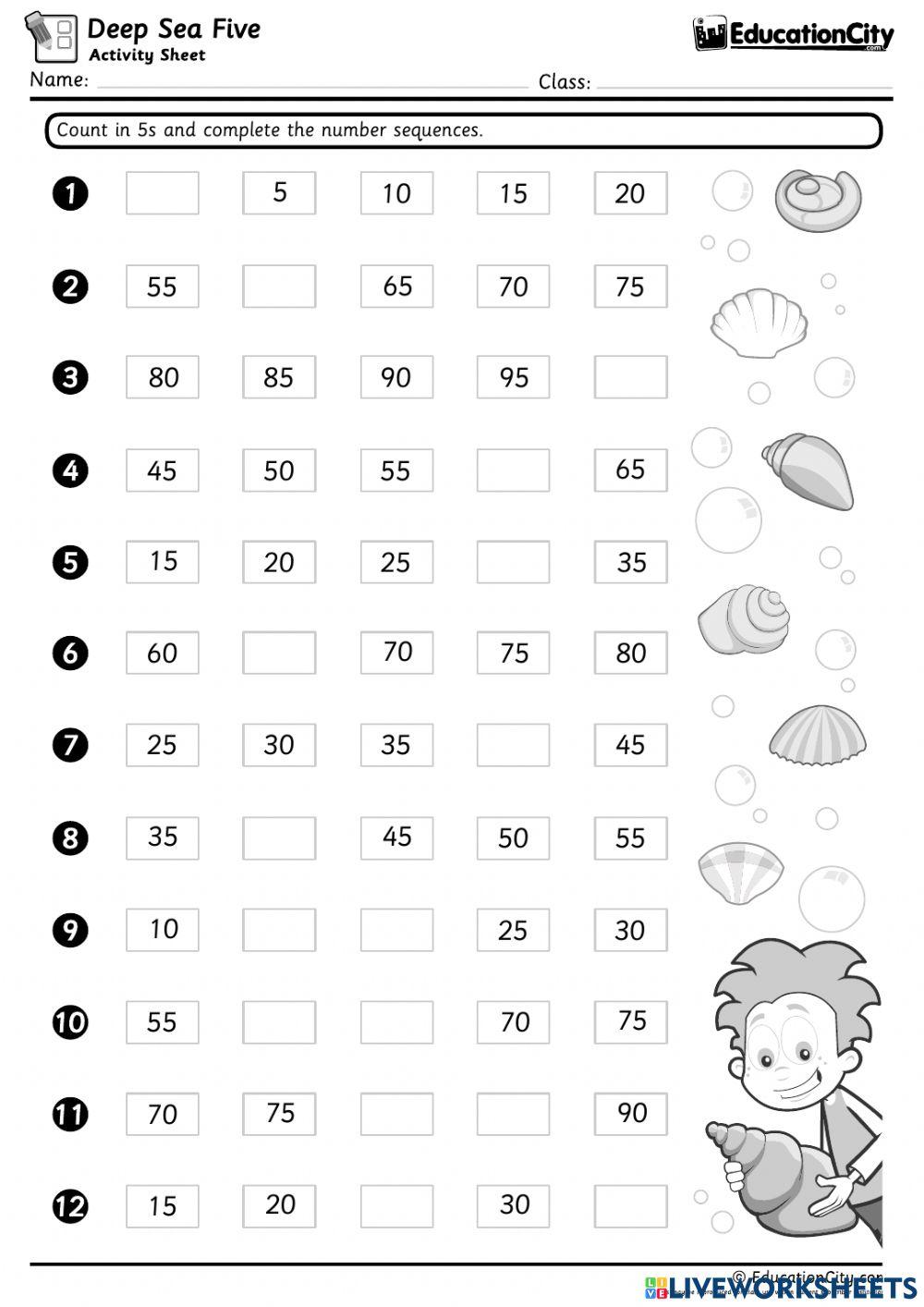 Deep sea five | Free Interactive Worksheets | 825104