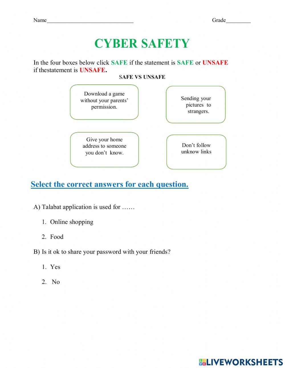 825871 | Cyber safety | Alaa Yousef | LiveWorksheets
