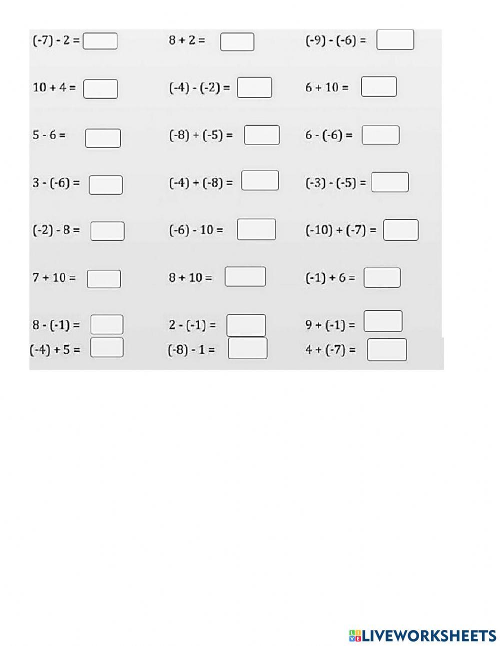 Numeros enteros online pdf worksheet | Live Worksheets
