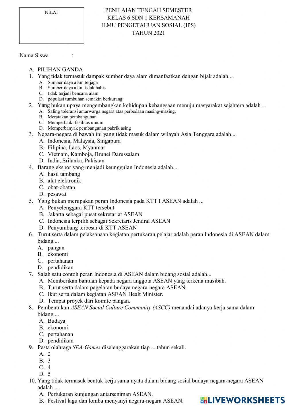 Ips online worksheet for 6 | Live Worksheets