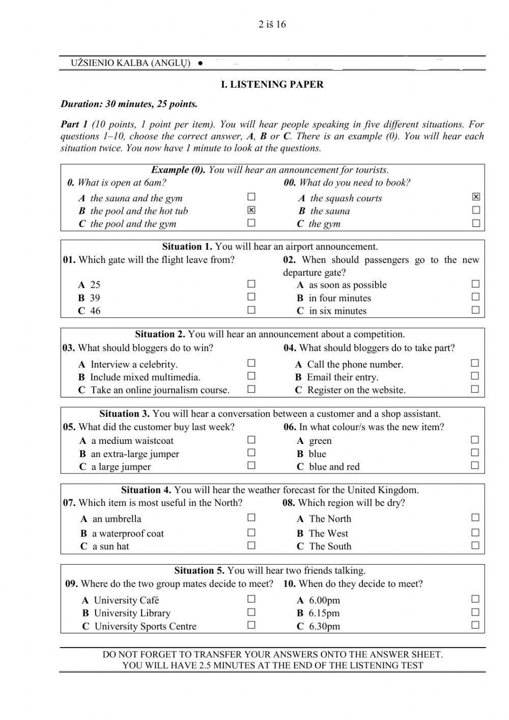 Exam listening 1 worksheet | Live Worksheets
