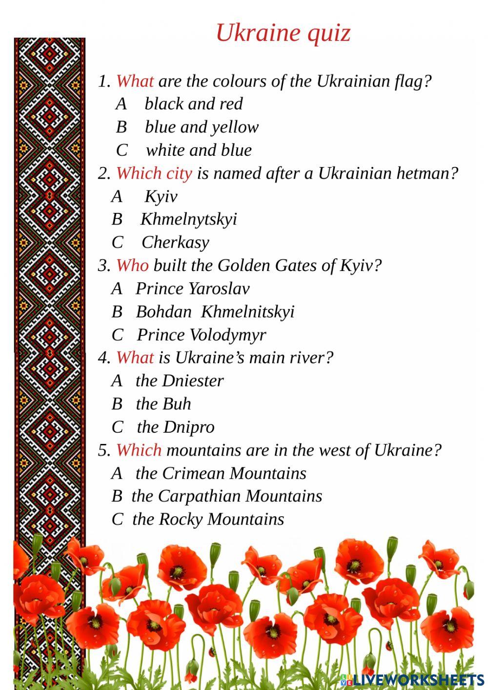 Ukraine quiz worksheet | Live Worksheets