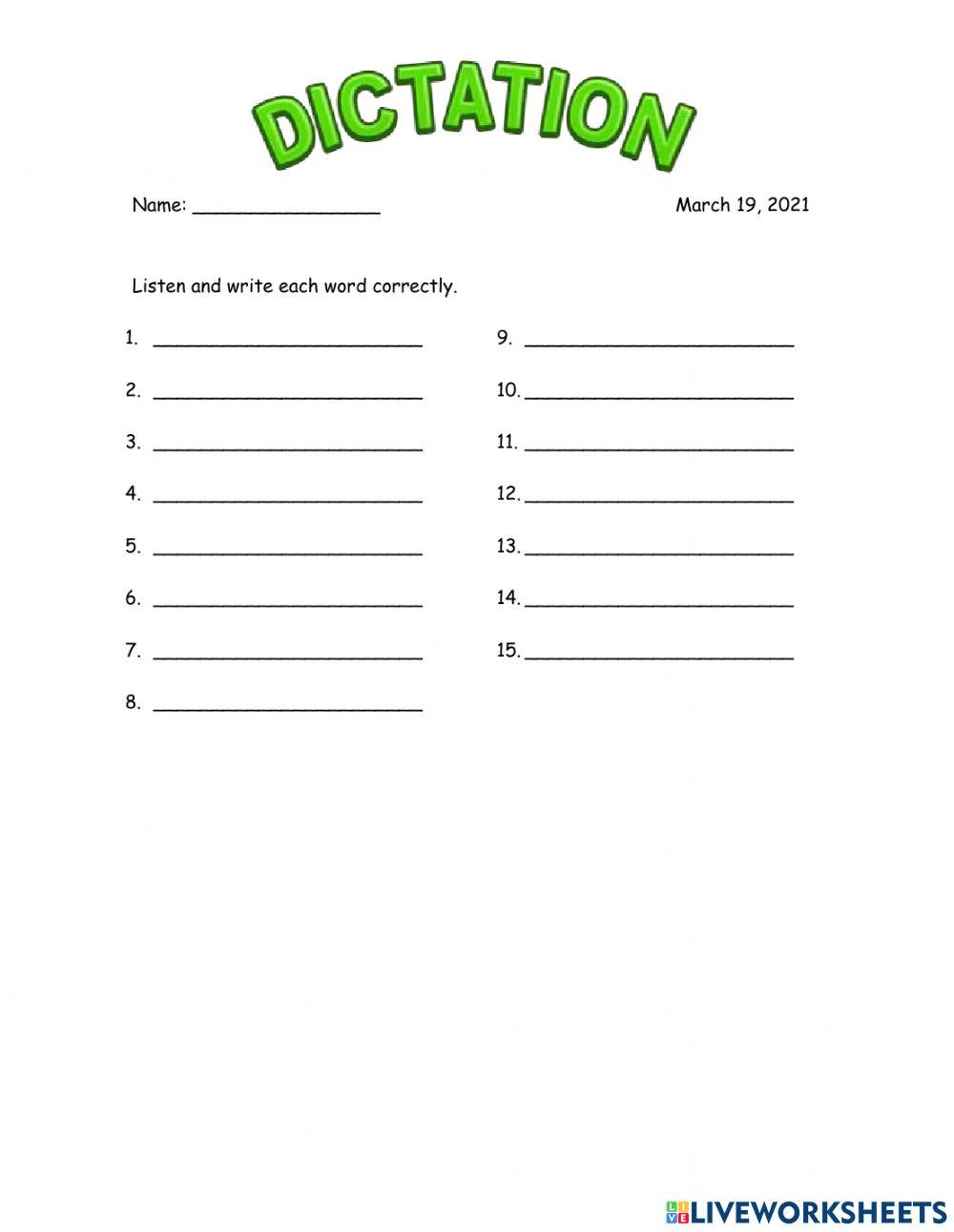 Dictation 03-19 worksheet | Live Worksheets