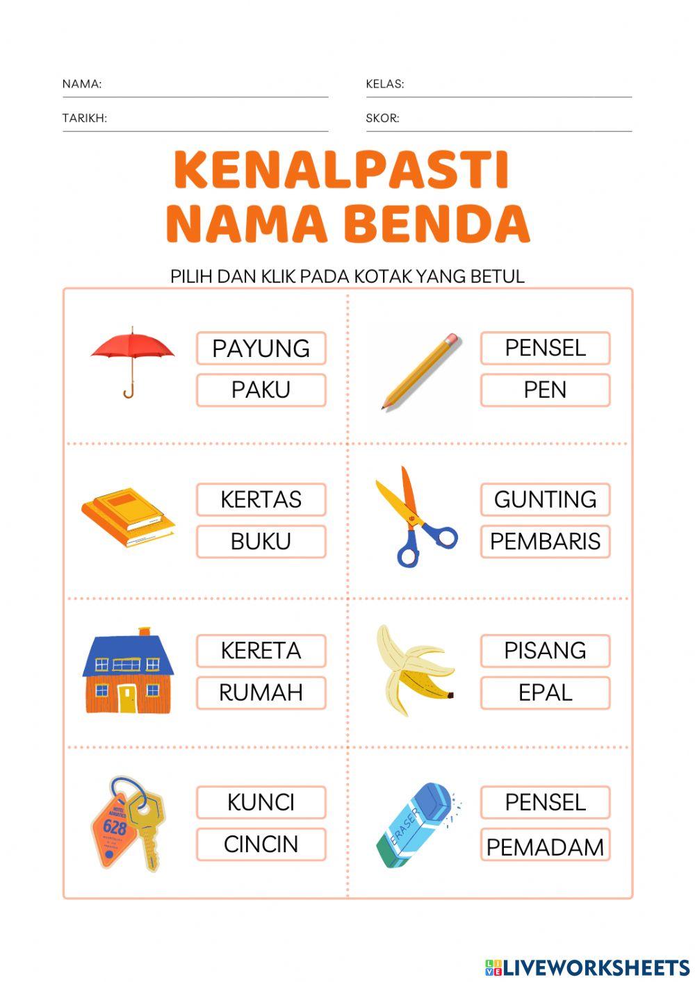 Nama benda worksheet | Live Worksheets