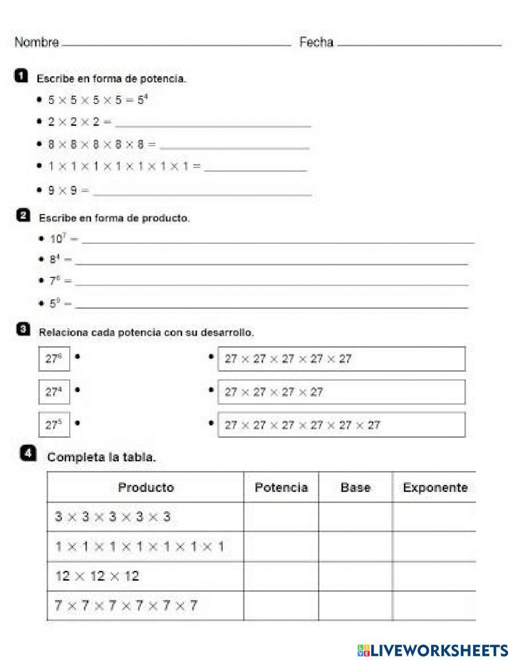 Multiplicacion de potencia misma base distinto exponente online ...