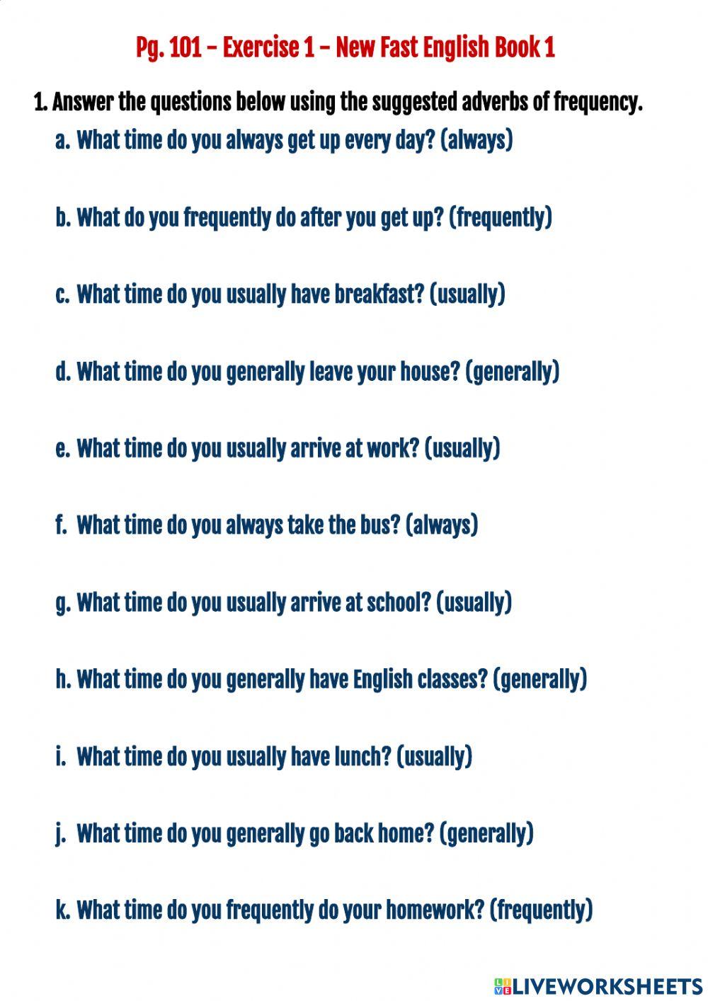 Pg 101 exercise 1 NF1 worksheet | Live Worksheets