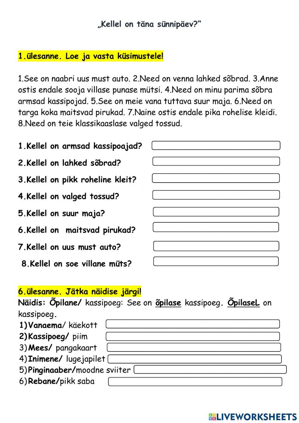 Kelle? Kellel? | Free Interactive Worksheets | 827692