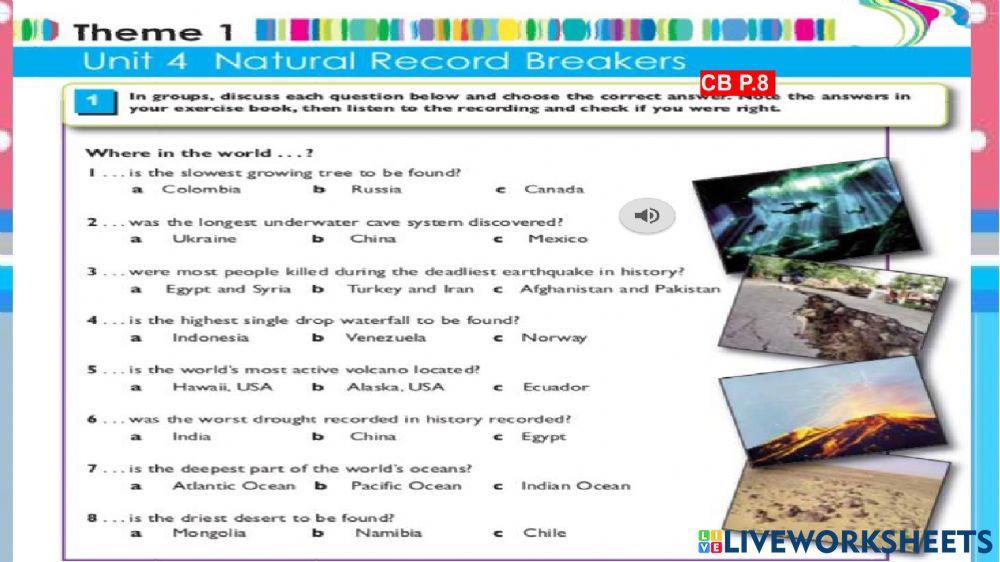 Natural Record Breakers interactive worksheet | Live Worksheets