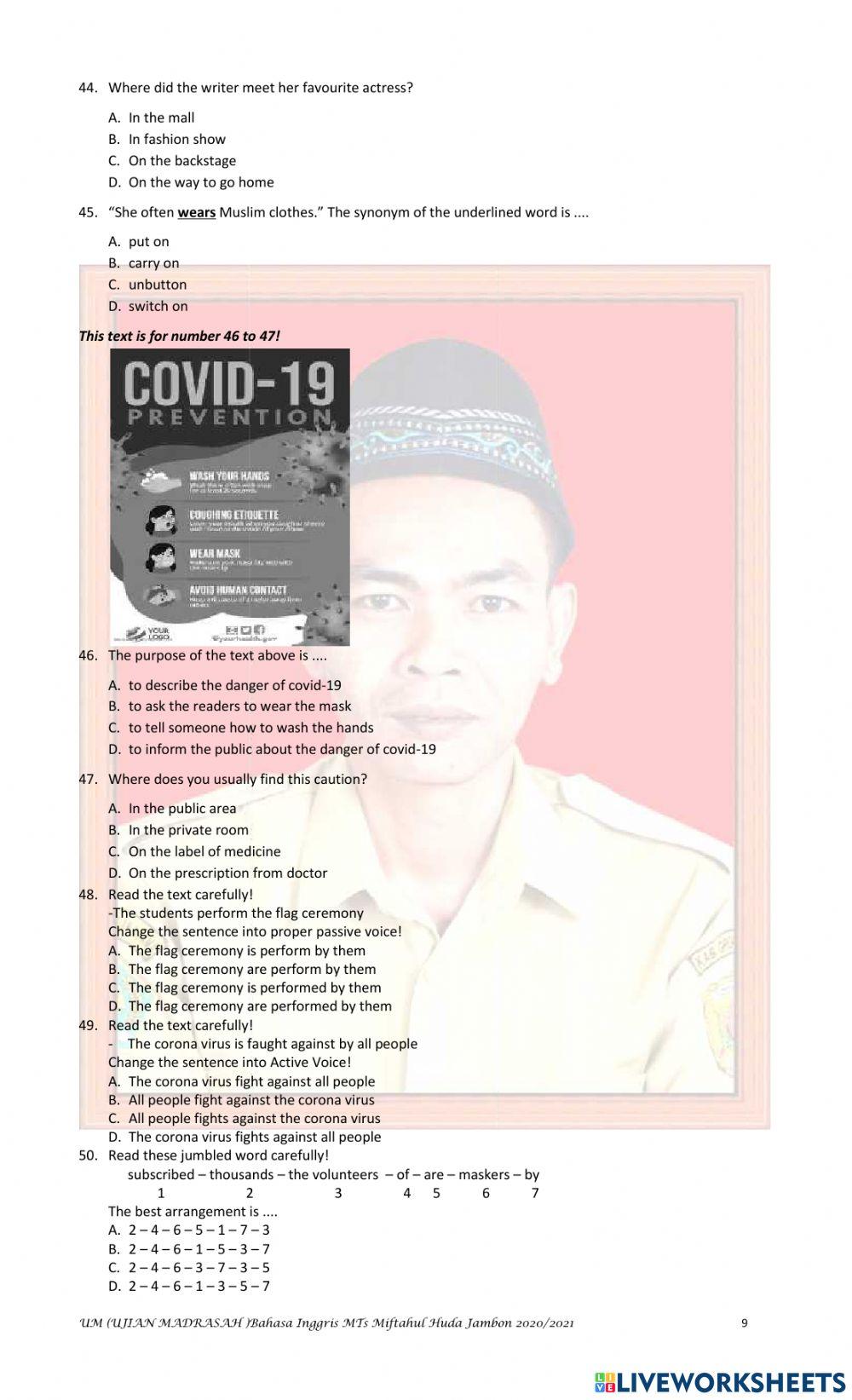 Ujian Madrasah Um Bahasa Inggris Worksheet Live Worksheets
