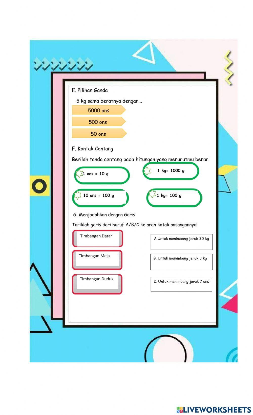 Latihan LKPD online pdf exercise for Satuan Berat | Live Worksheets