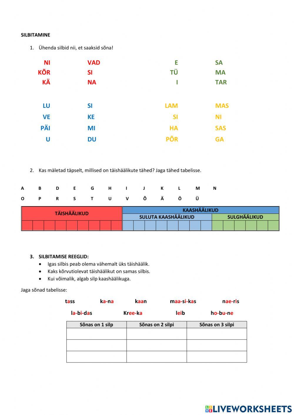 Silbitamine, si… | Free Interactive Worksheets | 828061