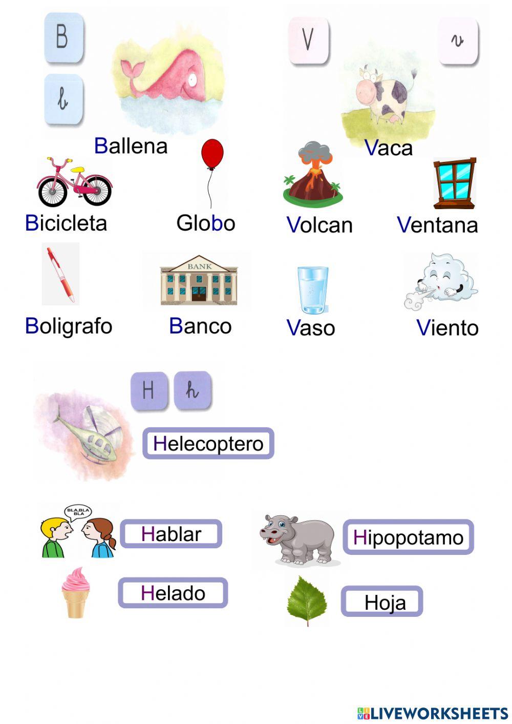 828404 | Las letras V,B,H | Olga | LiveWorksheets