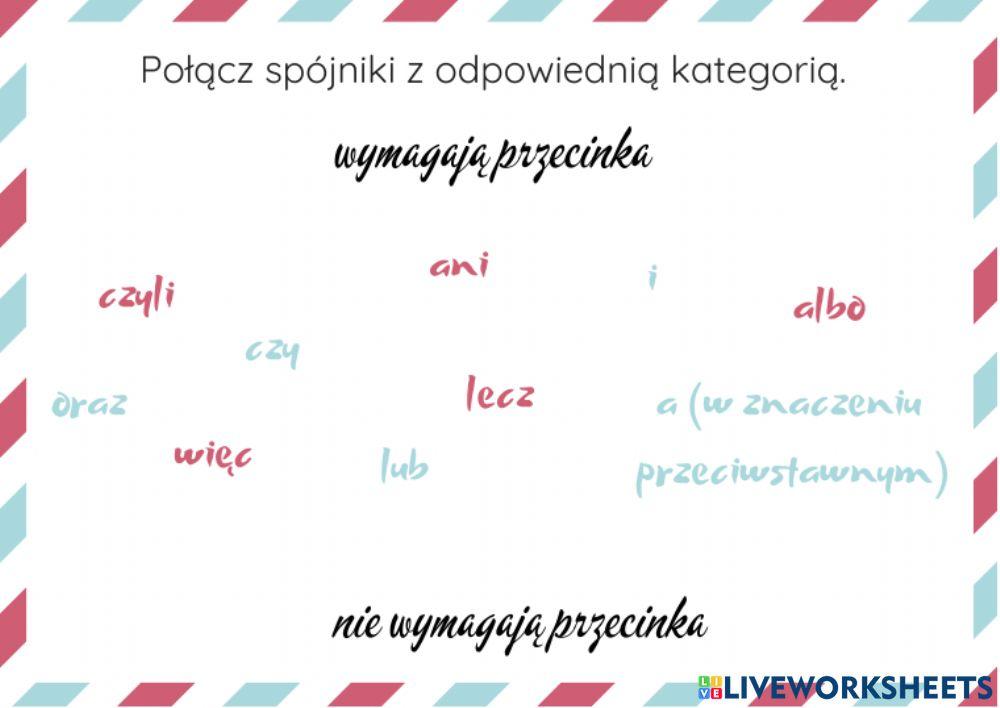Spójnik i przecinek online exercise for | Live Worksheets