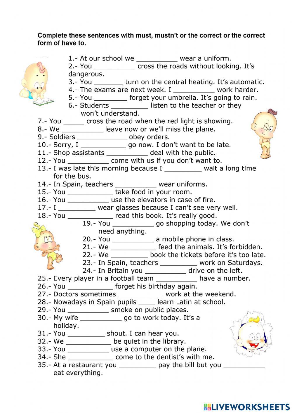 Must have to exercise | Live Worksheets