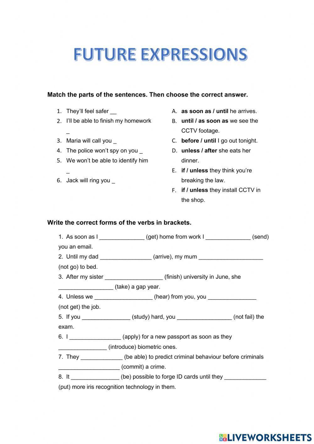 Future expressi… | Free Interactive Worksheets | 828610