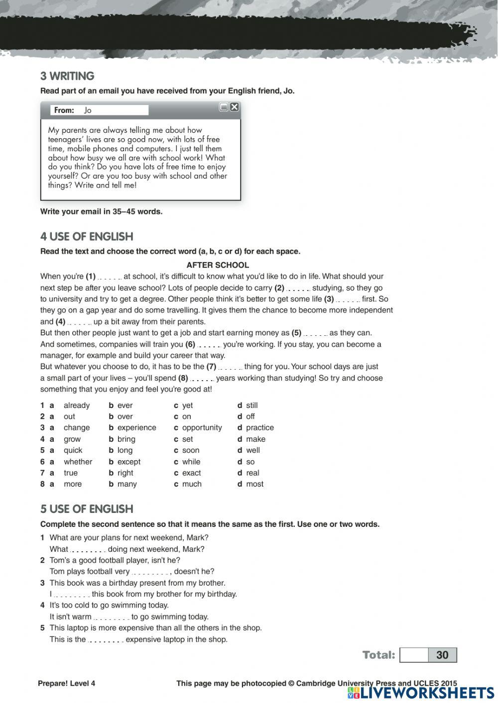 B1-prepare 4 online exercise for | Live Worksheets