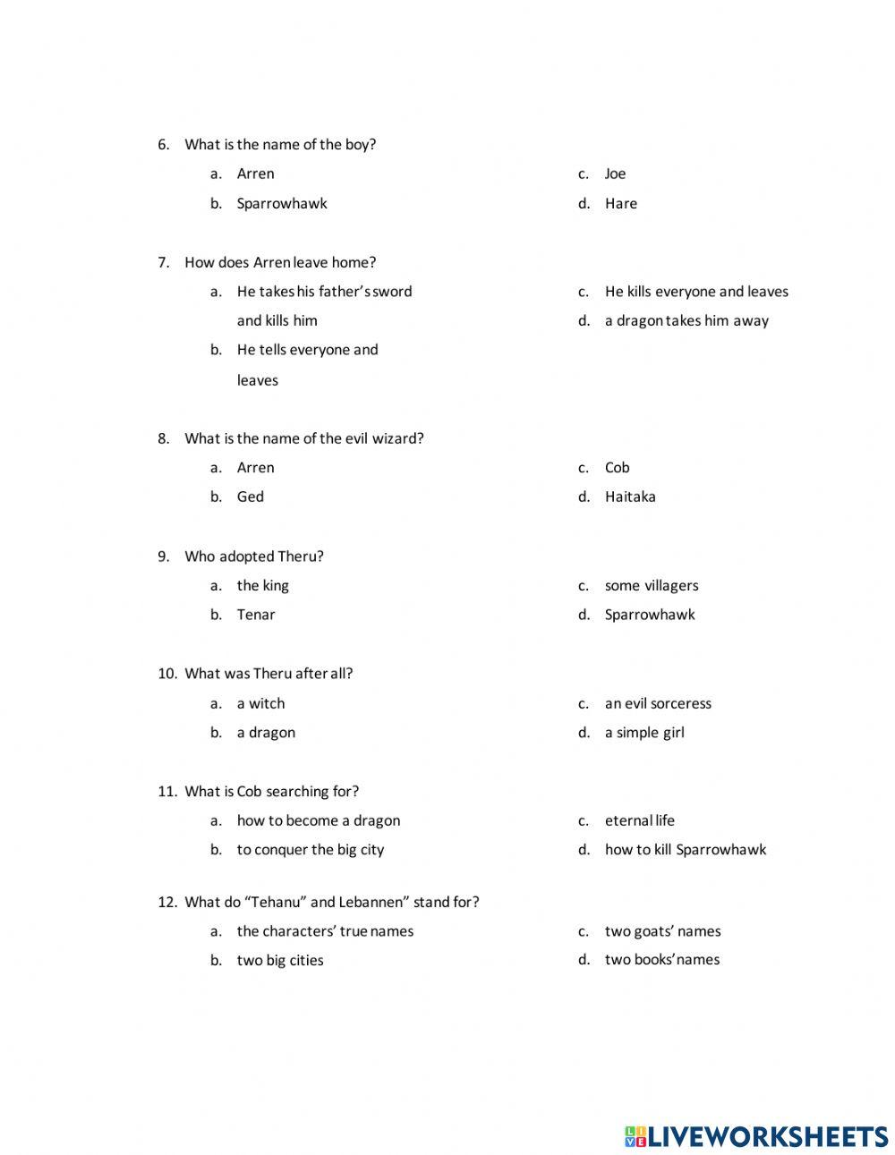 Tales from Earthsea 829440 | MariaLiou | Live Worksheets