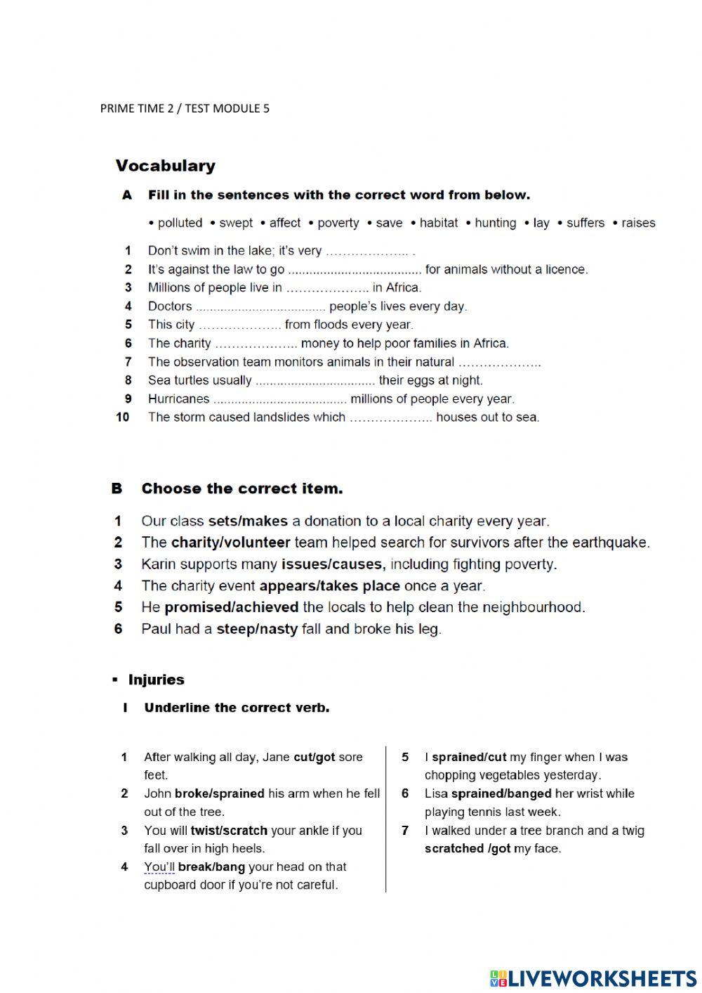 PT2 - module 5 worksheet | Live Worksheets