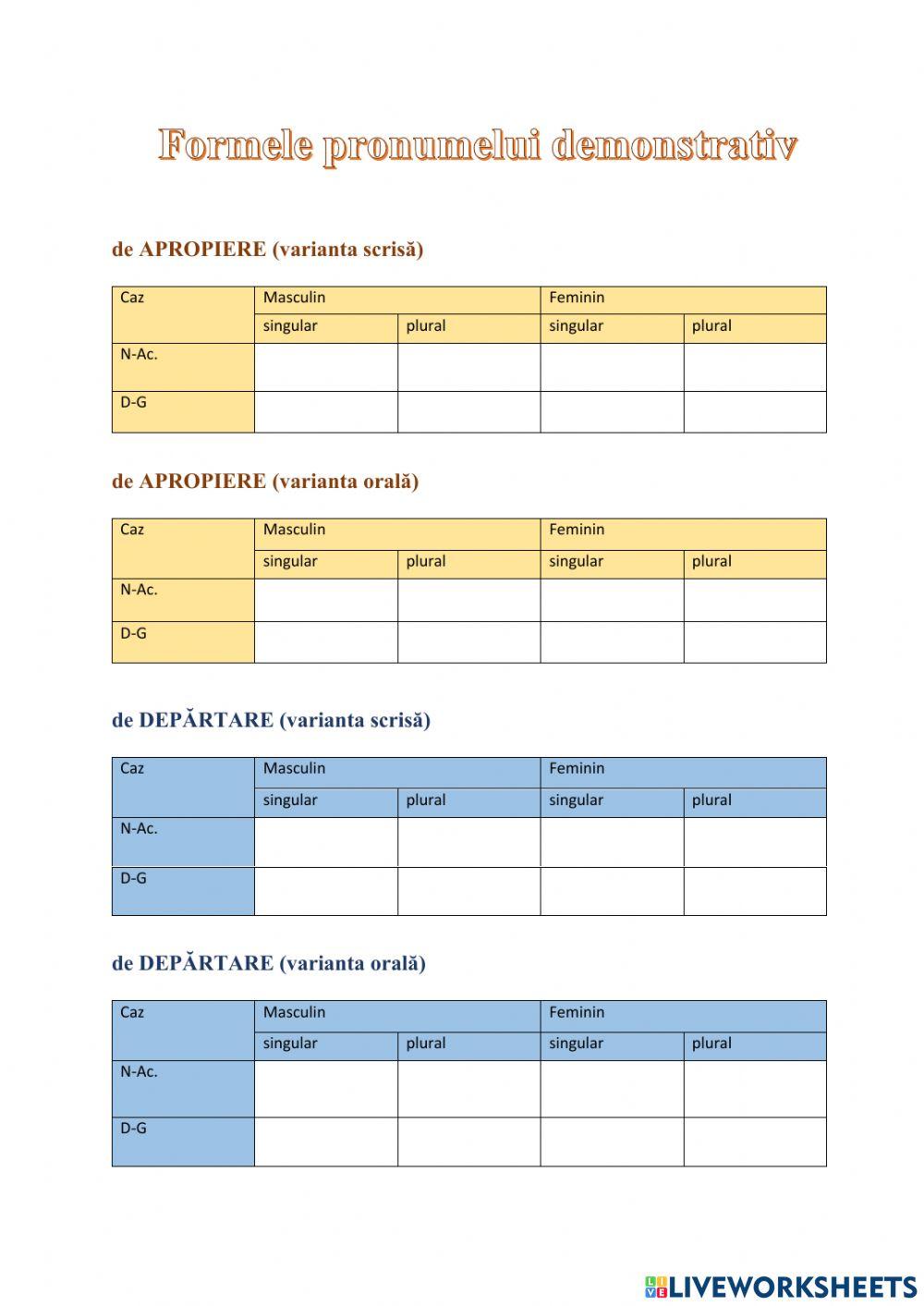 Formele pronumelui demonstrativ online exercise for | Live Worksheets