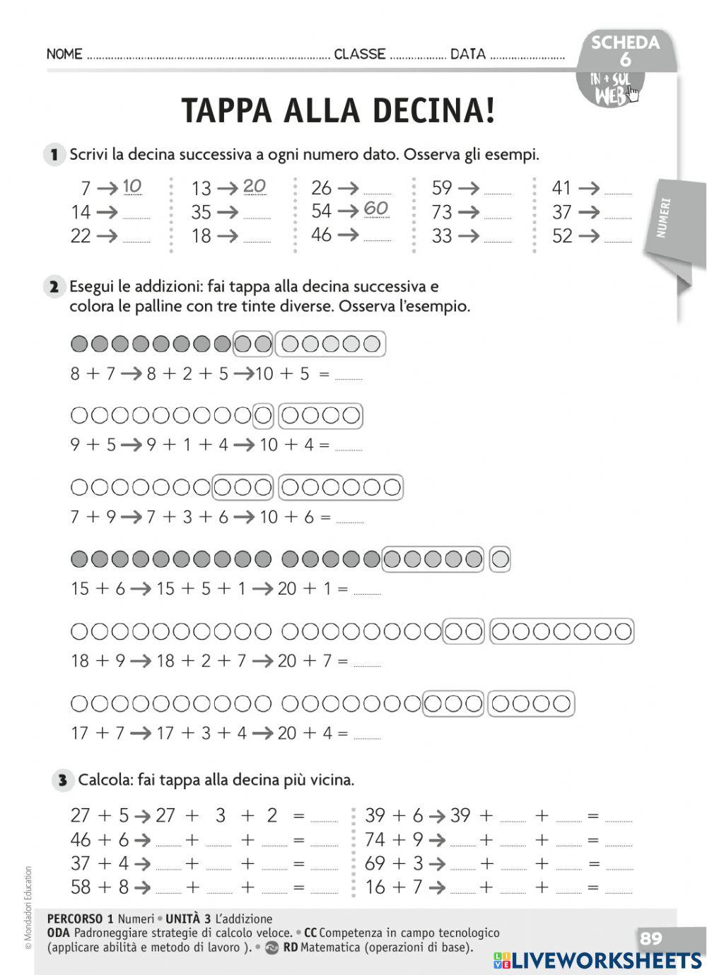 Tappa alla decina worksheet | Live Worksheets