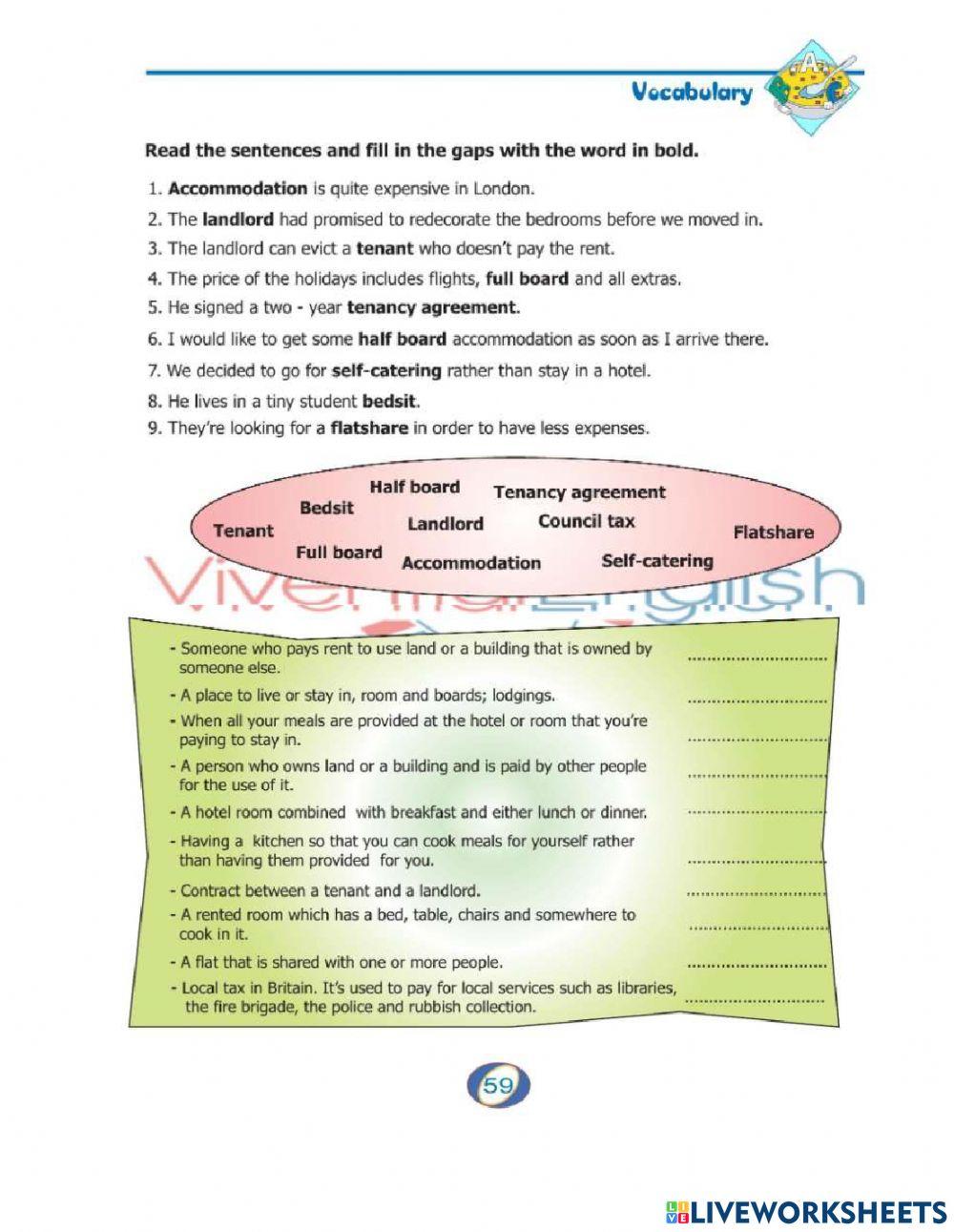 VOCABULARY PG. 59 worksheet | Live Worksheets