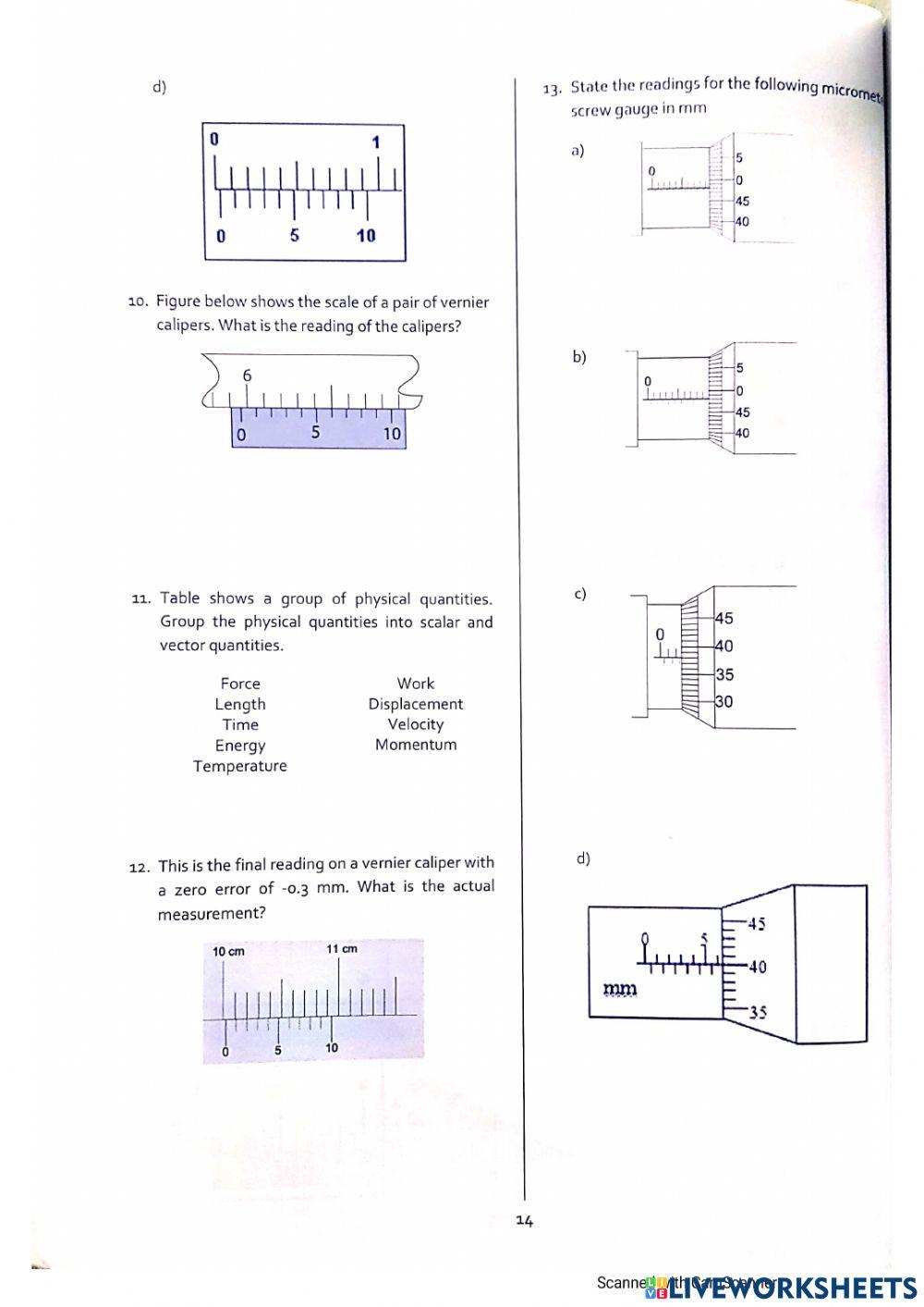 micrometer reading worksheet