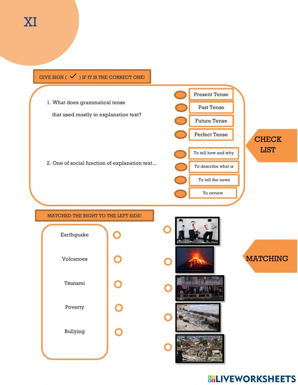 English for xi grade worksheet | Live Worksheets