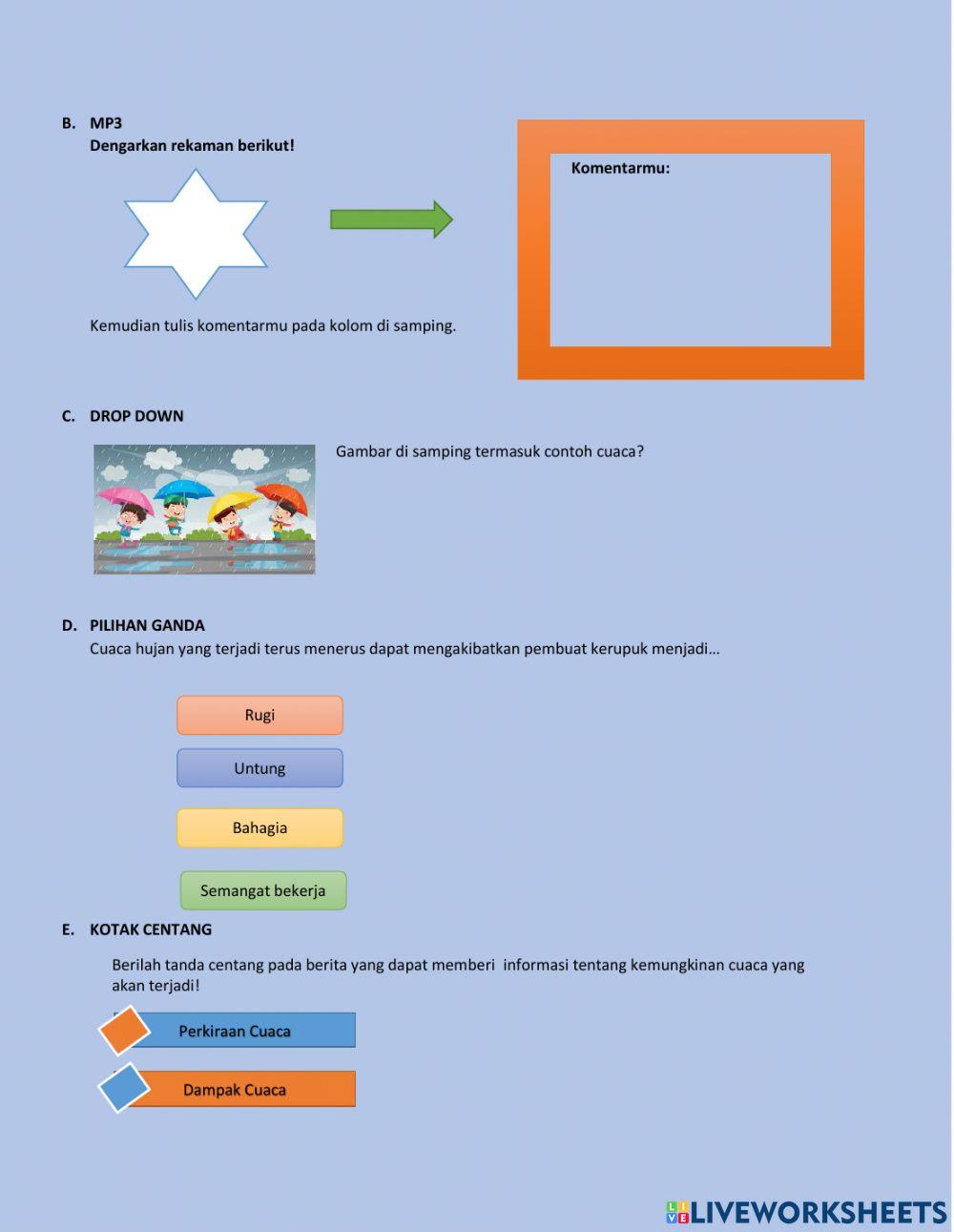 Lkpd kelas 3 tema cuaca interactive worksheet | Live Worksheets