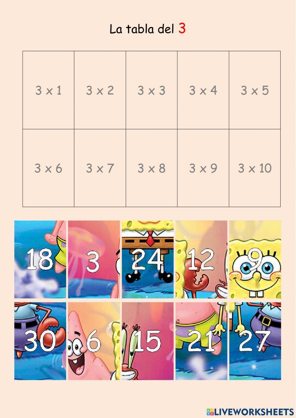 La tabla del 3 | Free Interactive Worksheets | 831257