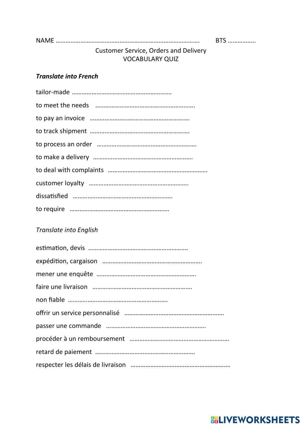 Customer Service | Free Interactive Worksheets | 831376