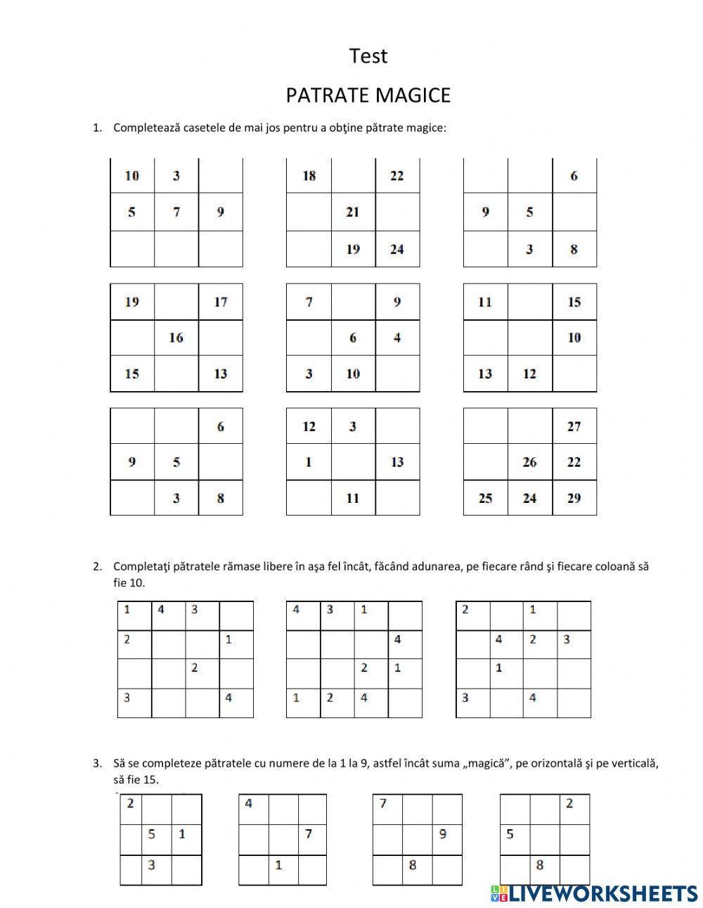 Test patrate magice 848800 | popmar72 | Live Worksheets