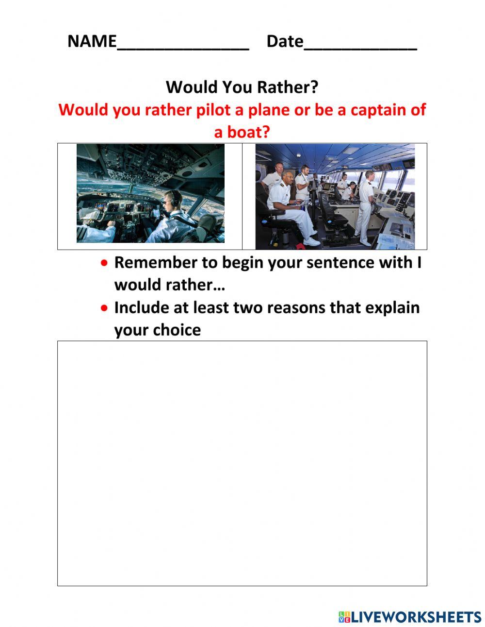 Would you rather online pdf worksheet | Live Worksheets