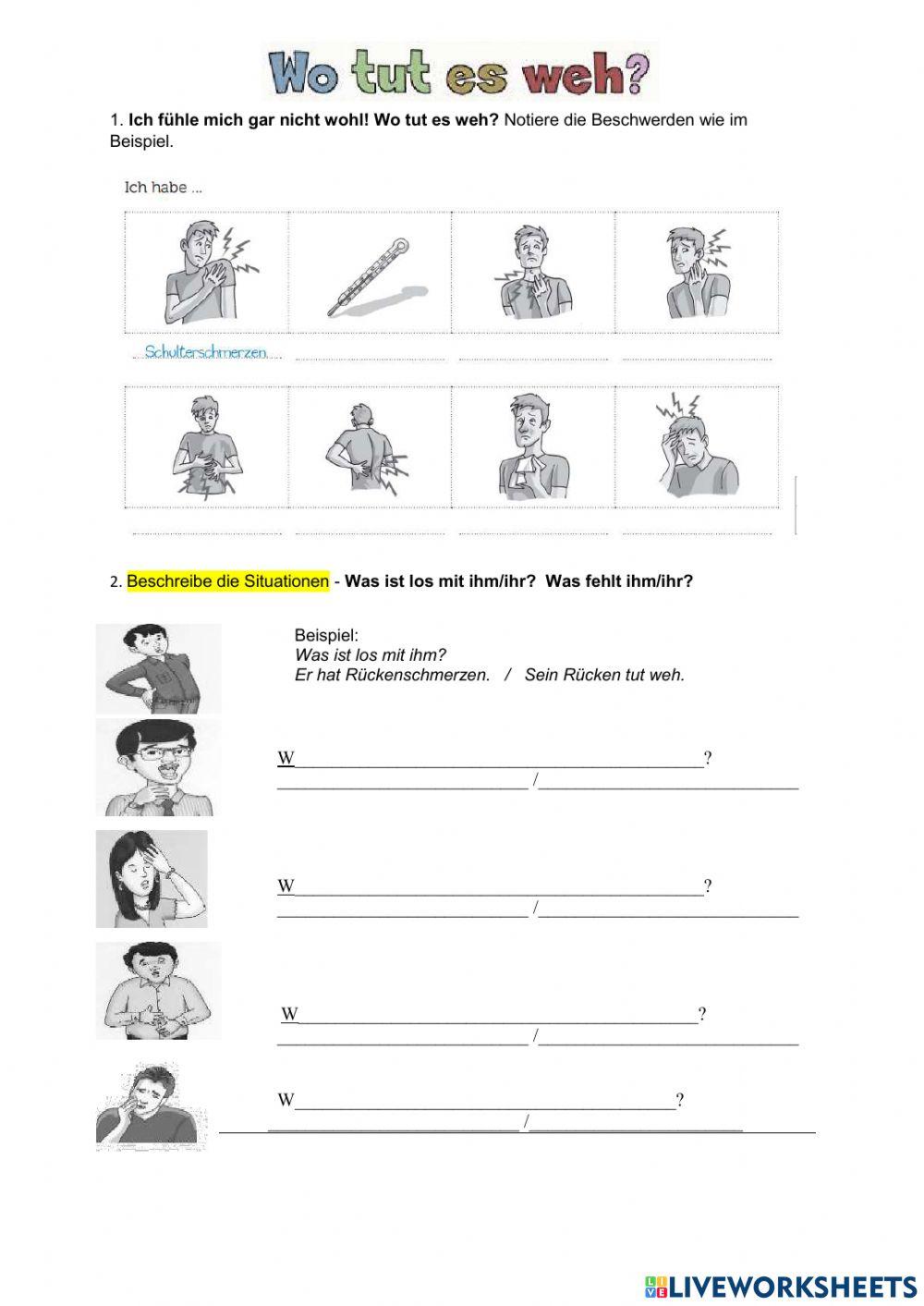 Wo tut es weh? | Free Interactive Worksheets | 832031