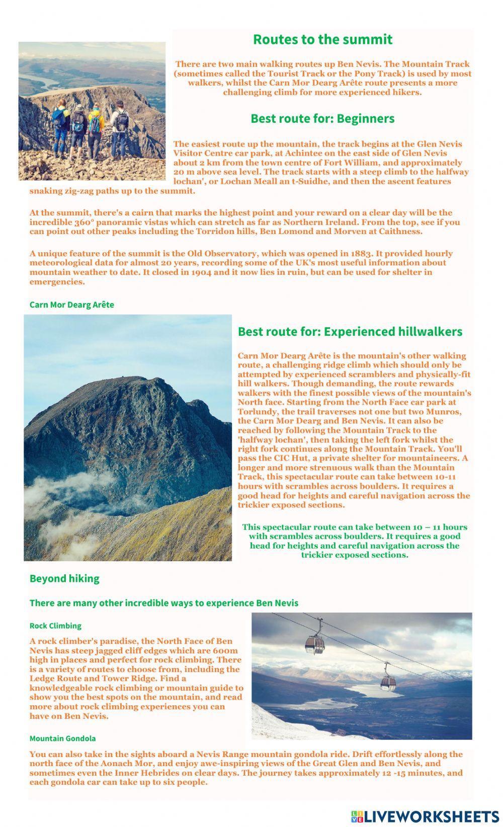 Ben Nevis, Scotland worksheet | Live Worksheets