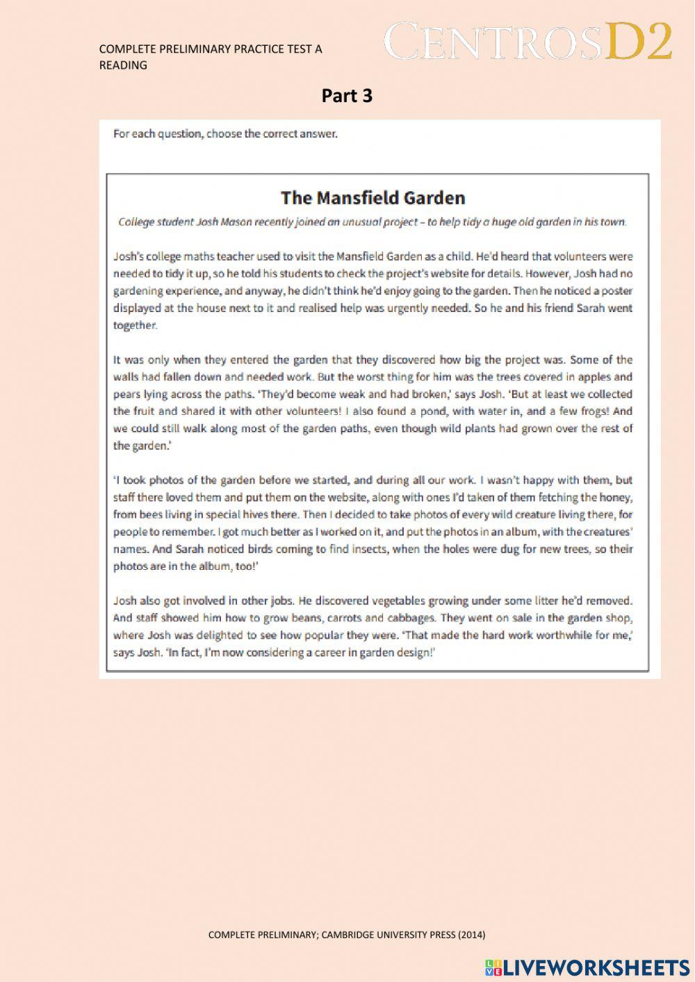 COMPLETE PRELIMINARY READING TEST 1 4892974 | CentrosDDos