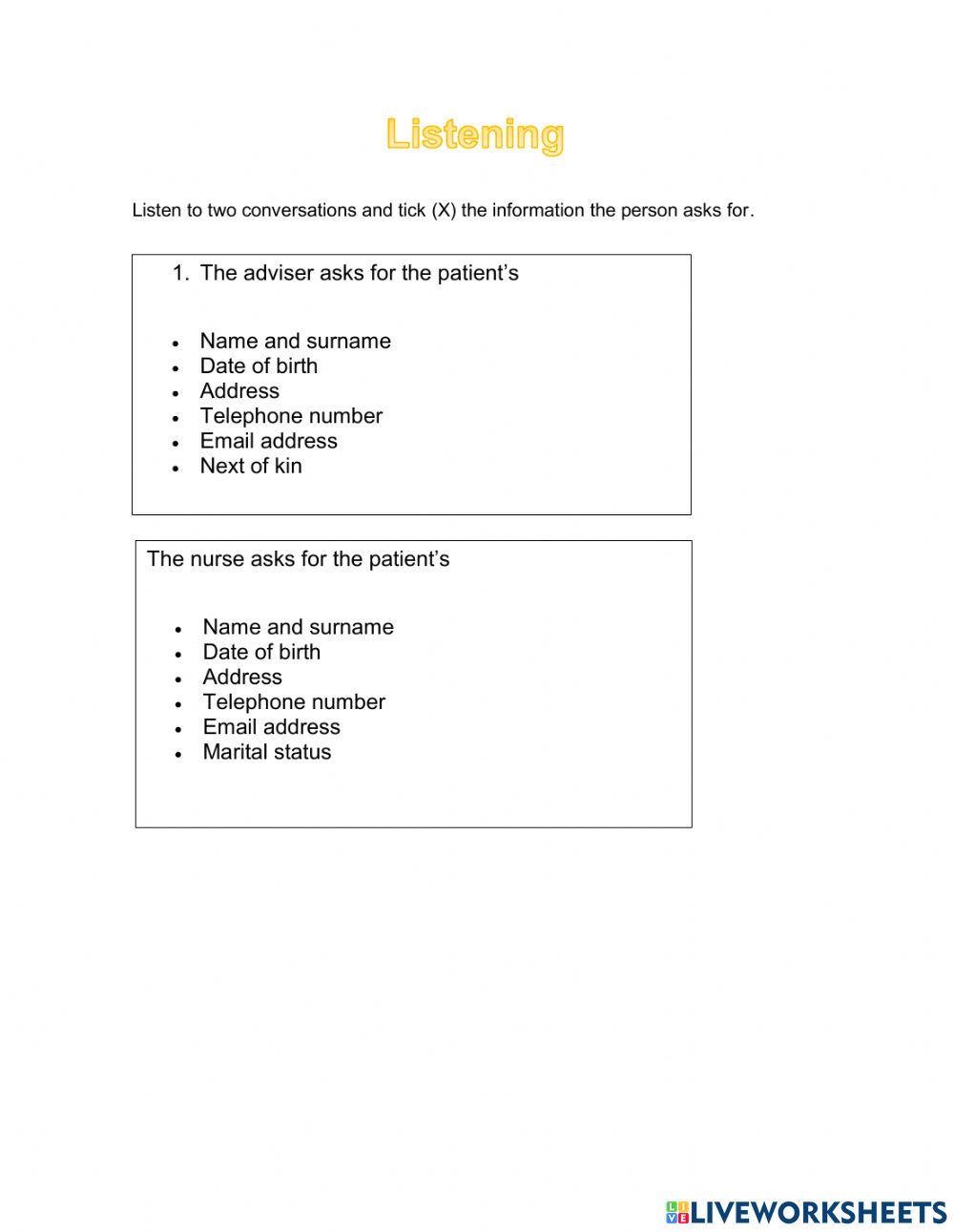 Listening online exercise for elementary | Live Worksheets