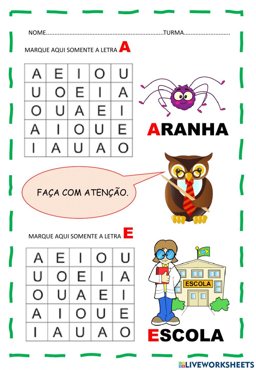 Letras A e E worksheet | Live Worksheets