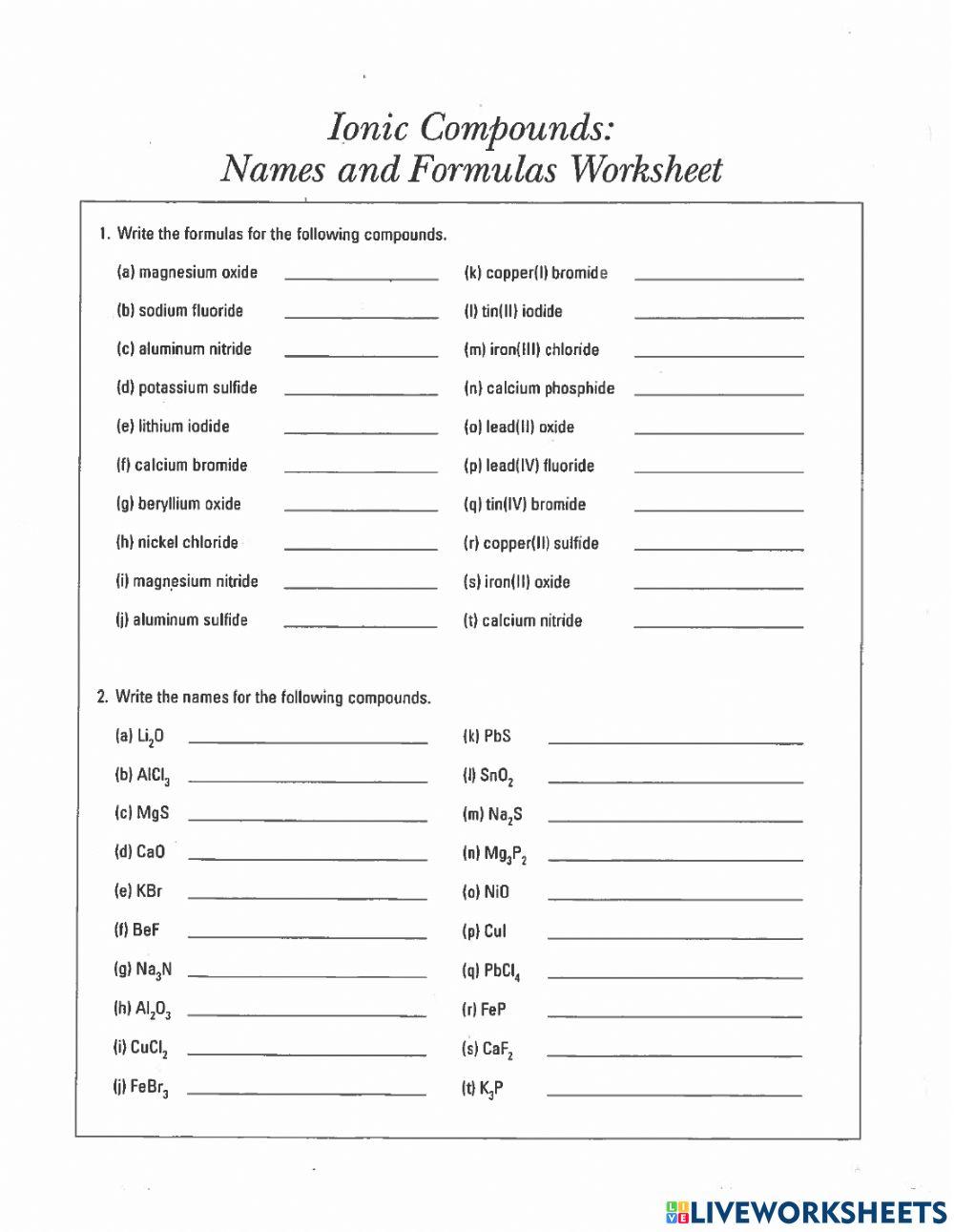 formulas for ionic compounds practice