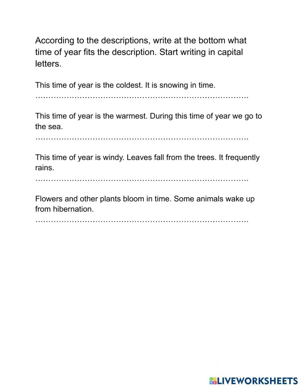 Seasons online exercise for Primary | Live Worksheets