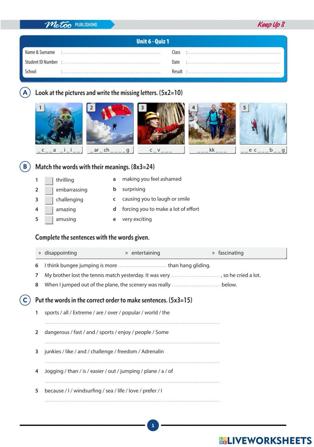 8. Sınıf 6. Ünite Quiz 1 | LiveWorksheets | 6491988