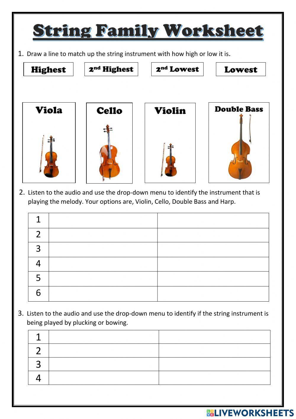 String Instrument Family Worksheet String Instrument Family Worksheet