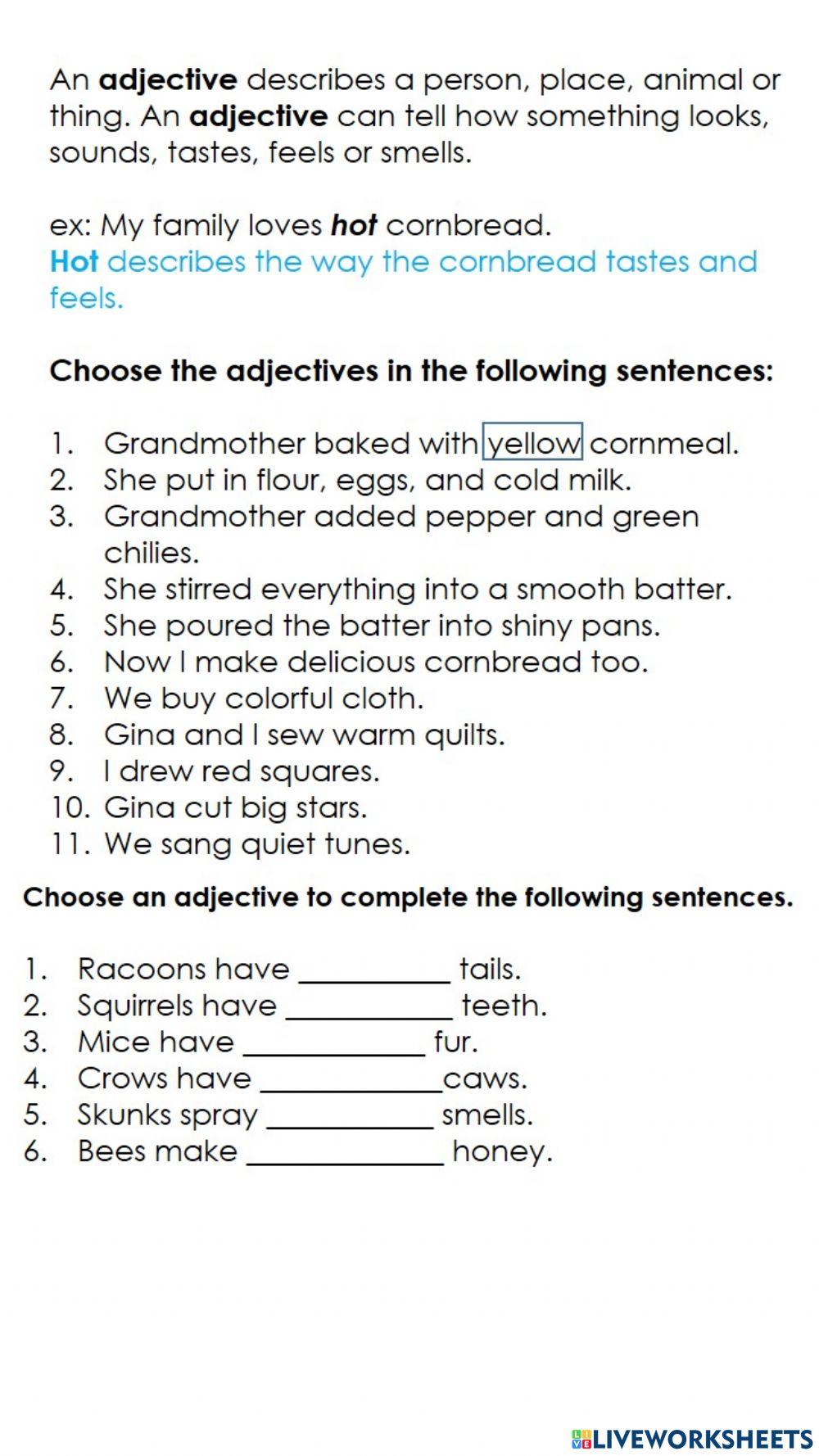 Adjectives 4 worksheet | Live Worksheets