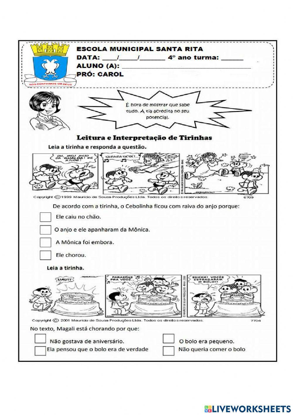 Tirinha online worksheet | Live Worksheets