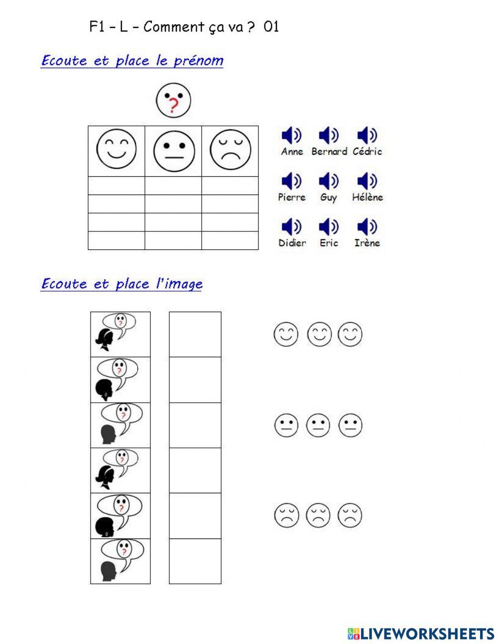 F1 - L - Comment ça va ? 02 worksheet | Live Worksheets